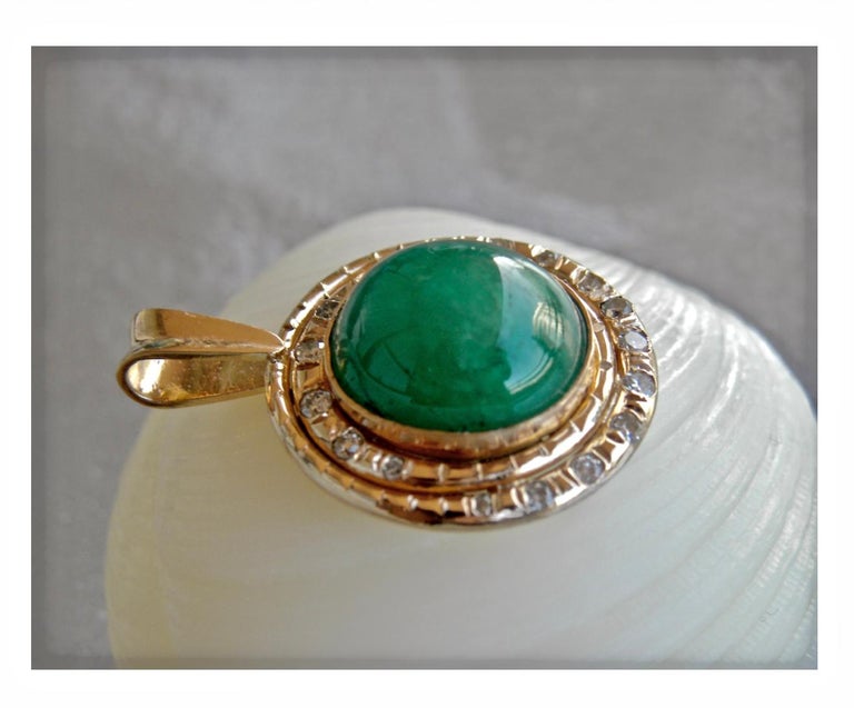 Estate Natural Colombian Cabochon Emerald Diamonds Pendant at 1stDibs ...
