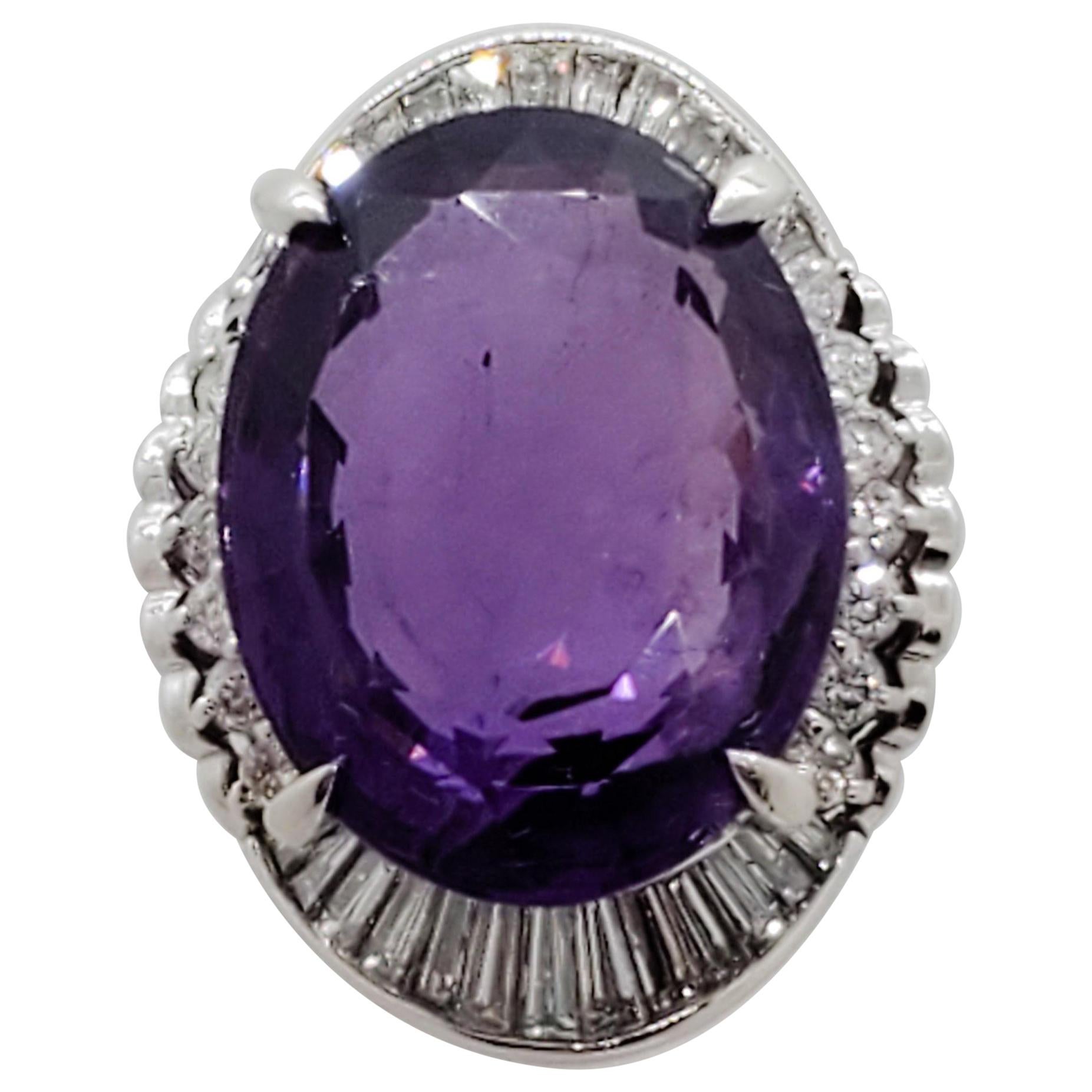 Estate Amethyst Oval and White Diamond Cocktail Ring in Platinum For ...