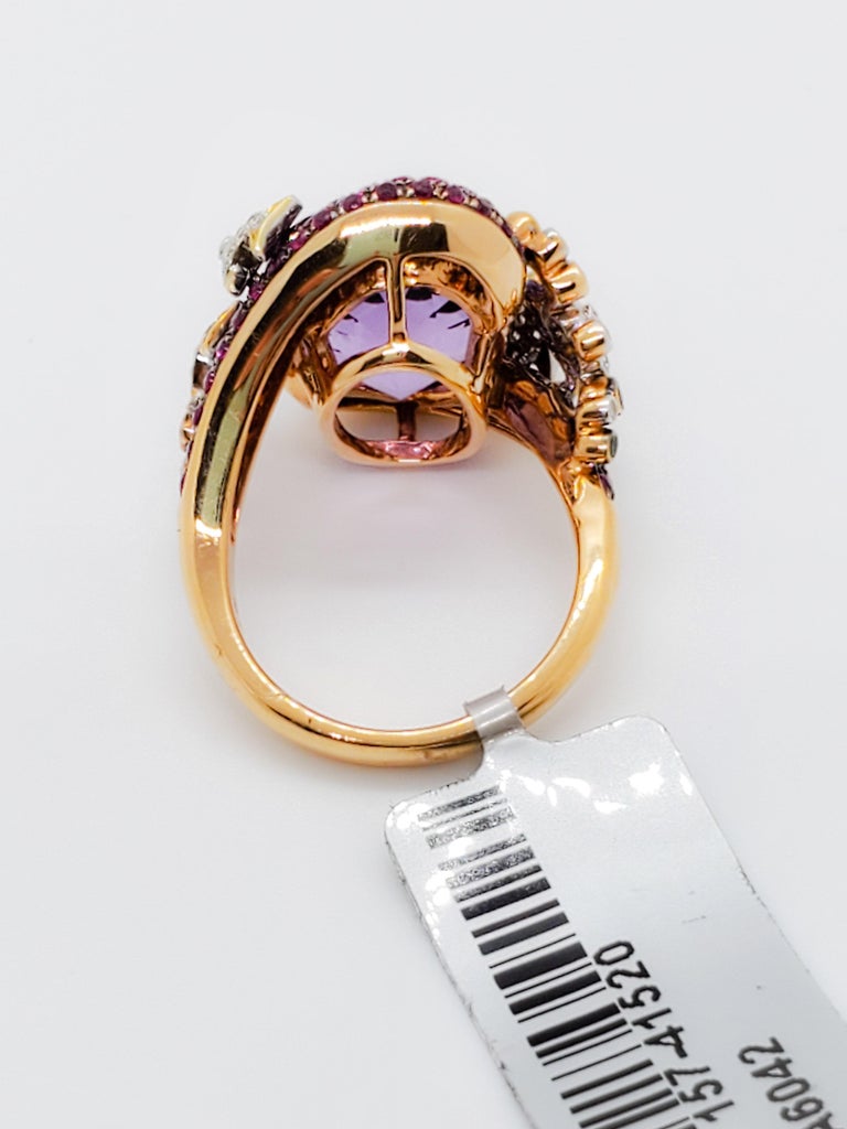Estate Amethyst Oval, Red Ruby Round, and White Diamond Ring in 18k 3 ...