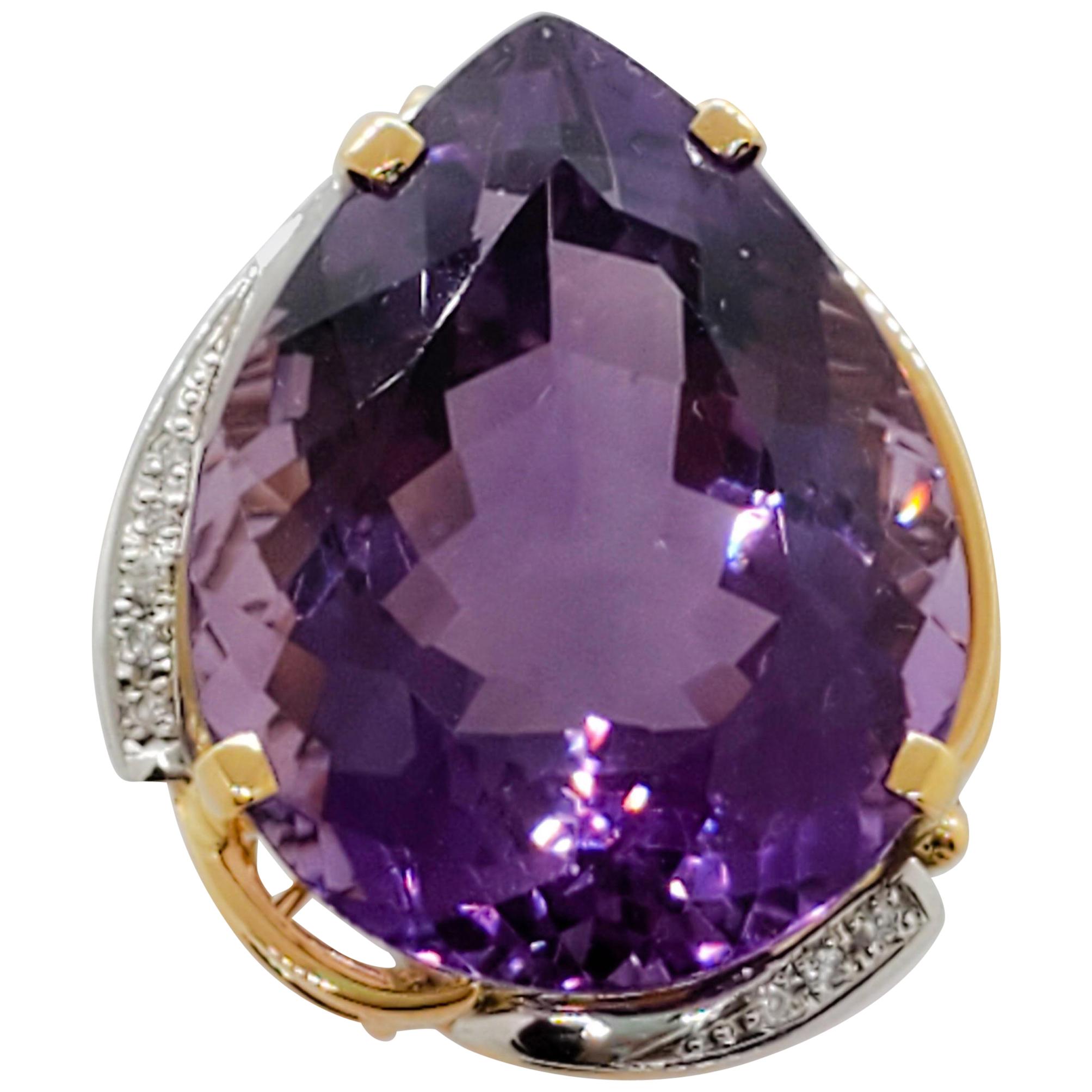 Purple Pear Shape Amethyst Beautiful with Diamonds Yellow Gold at 1stDibs