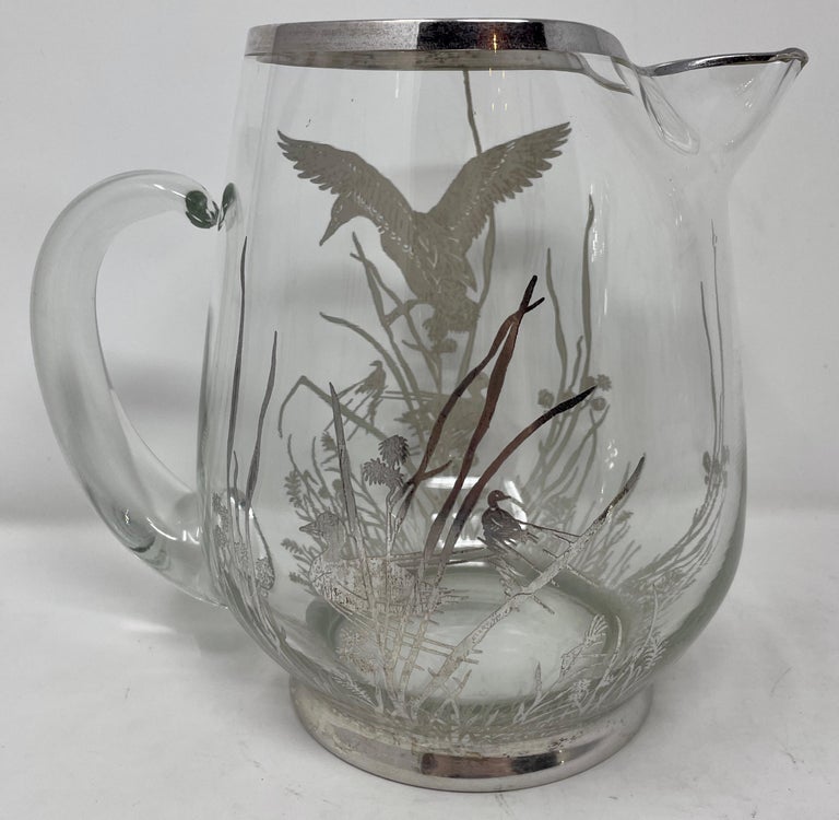 Estate Art Deco Silvered Cut Crystal Cocktail Pitcher with Birds, circa ...
