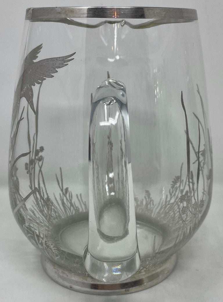 Estate Art Deco Silvered Cut Crystal Cocktail Pitcher with Birds, circa ...