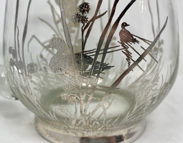 Estate Art Deco Silvered Cut Crystal Cocktail Pitcher with Birds, circa ...