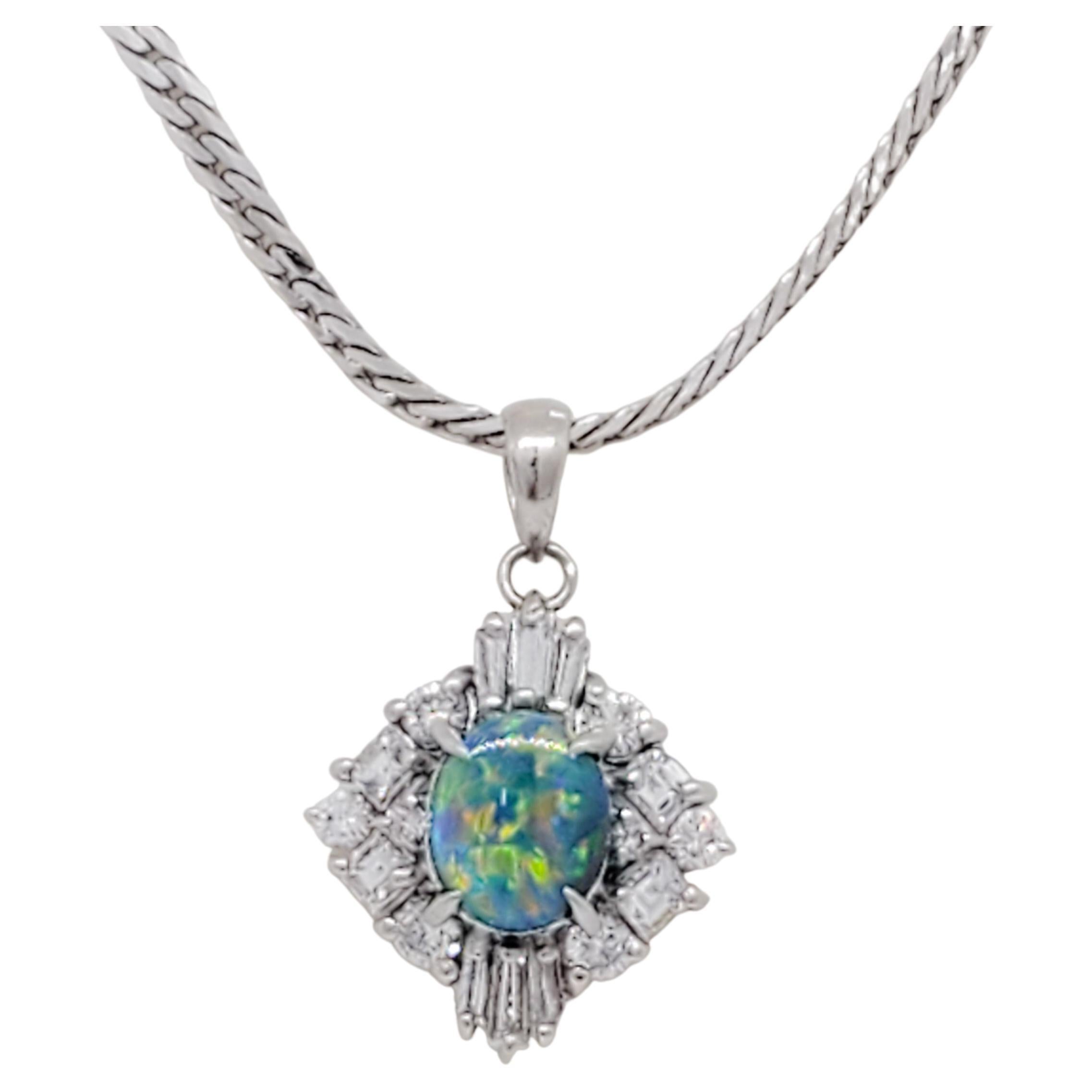 Matrix Opal and Diamond Pendant Necklace For Sale at 1stDibs