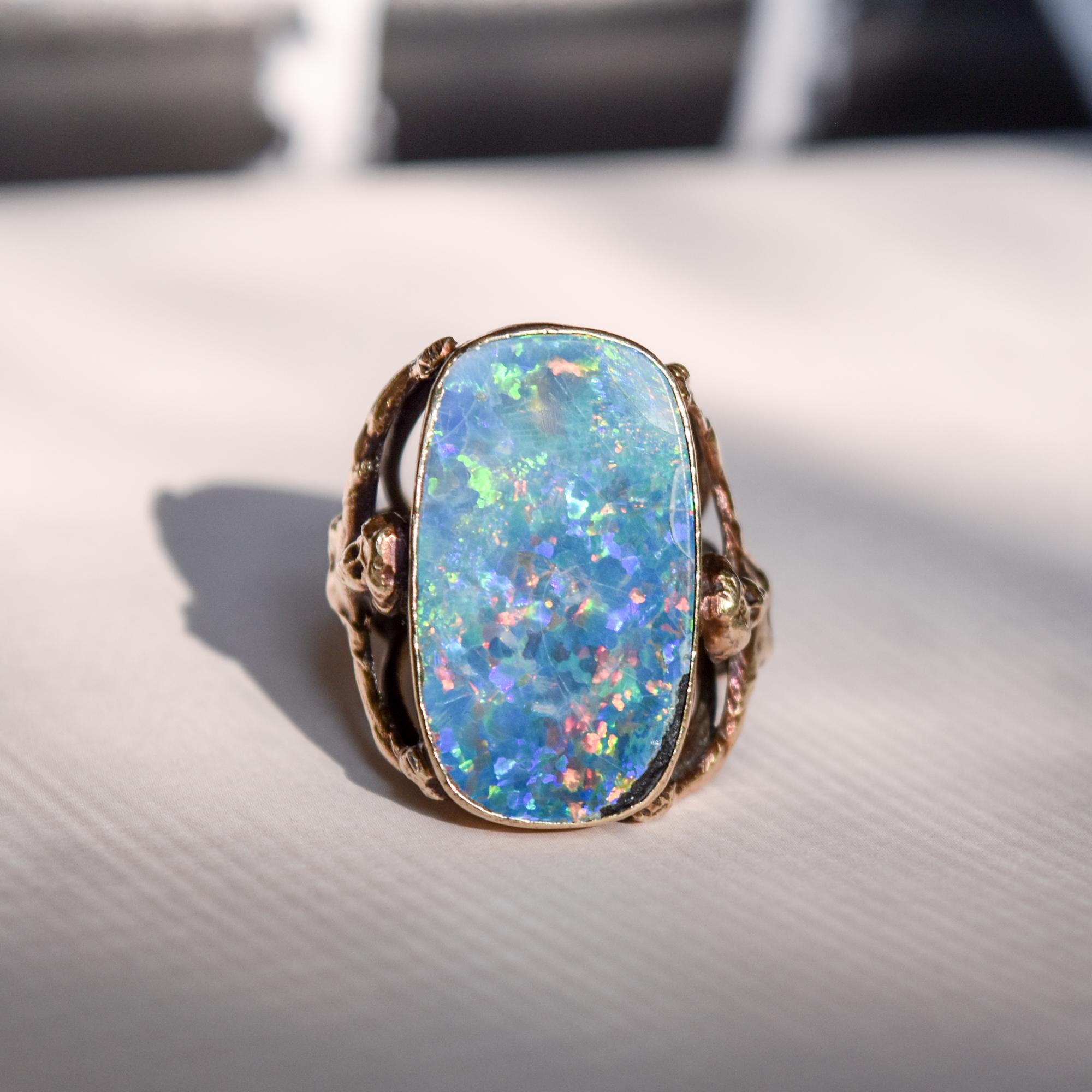 Estate Black Opal Figural Ring In 14K Yellow Gold For Sale at 1stDibs