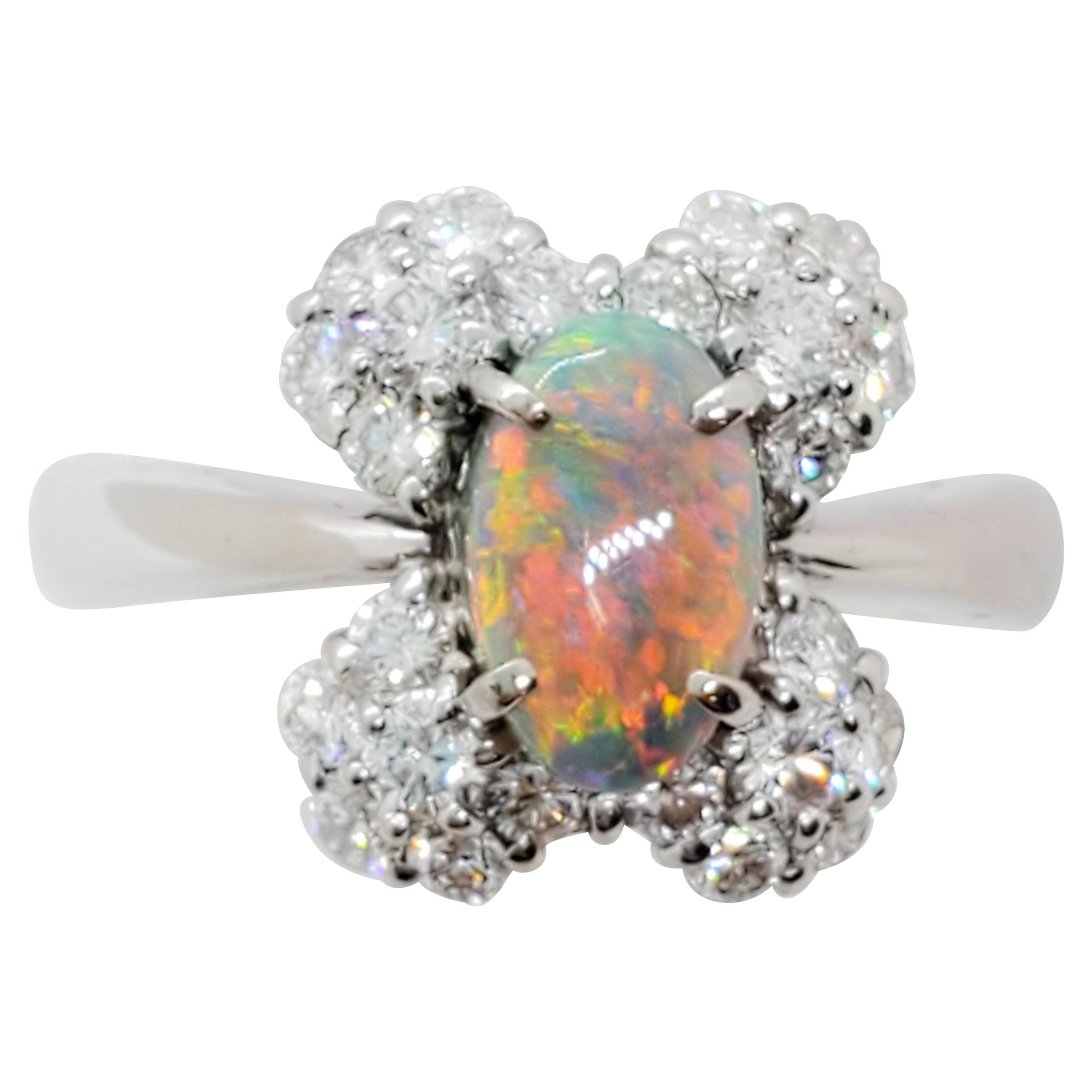 Estate Black Opal Oval and White Diamond Ring in Platinum For Sale at ...