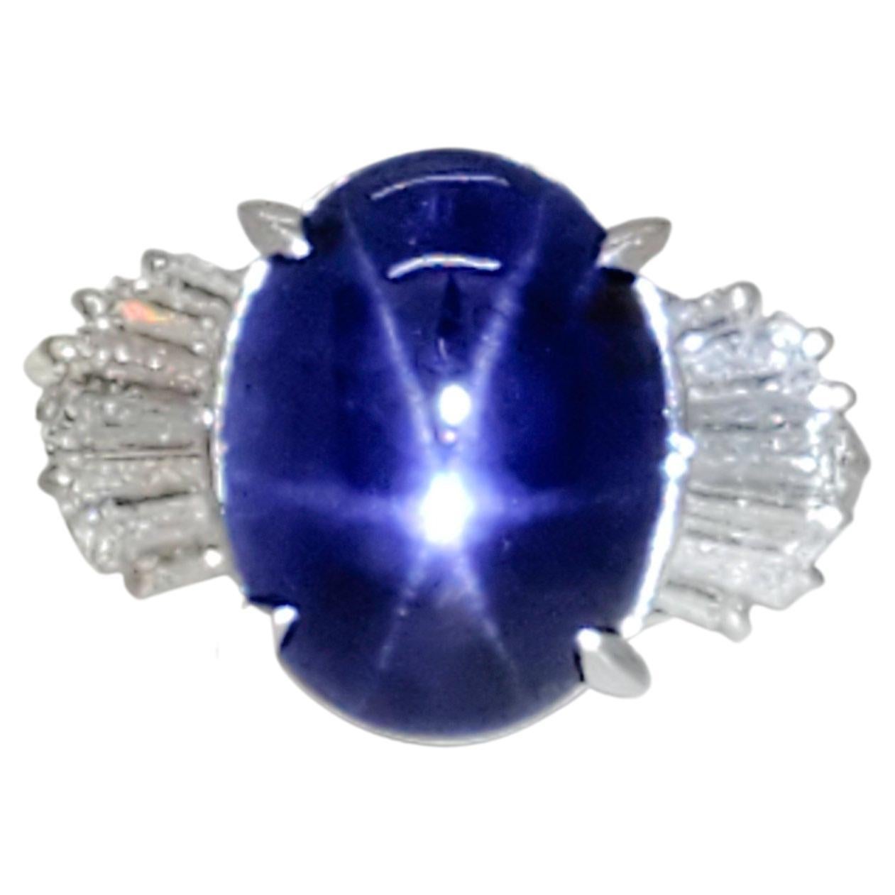 Blue Star Sapphire and Diamond Ring at 1stDibs