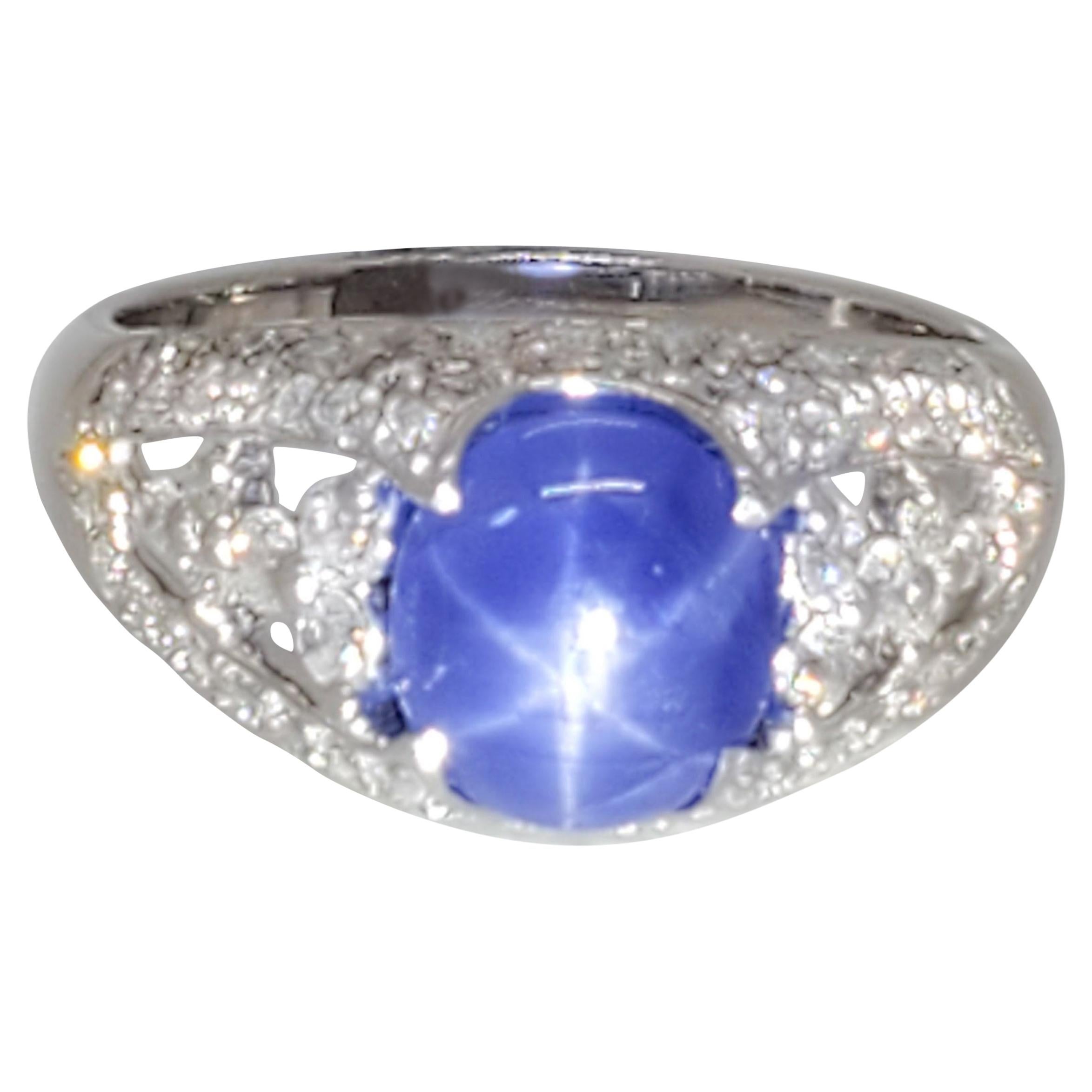 Blue Star Sapphire and Diamond Ring at 1stDibs