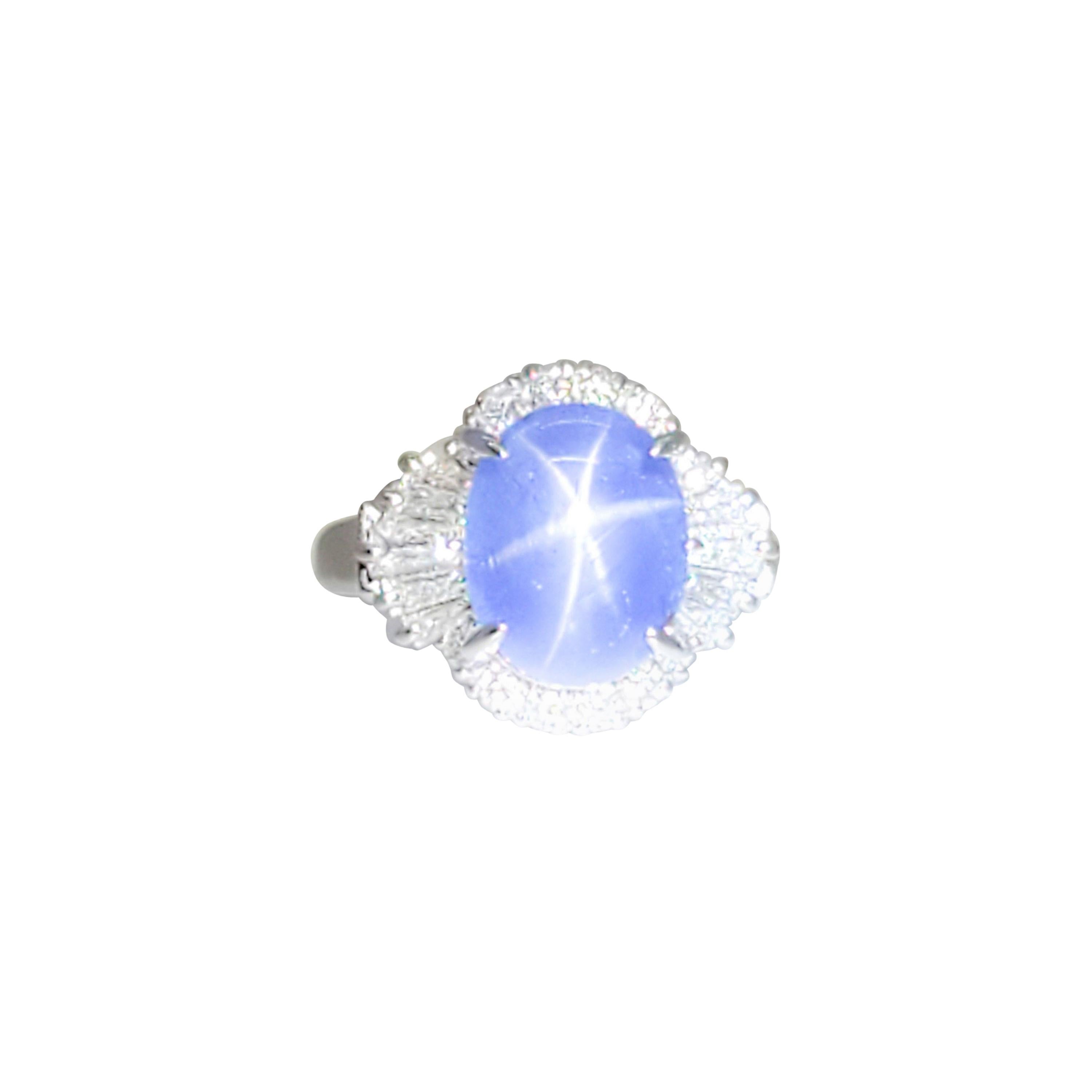 Blue Star Sapphire and Diamond Ring at 1stDibs