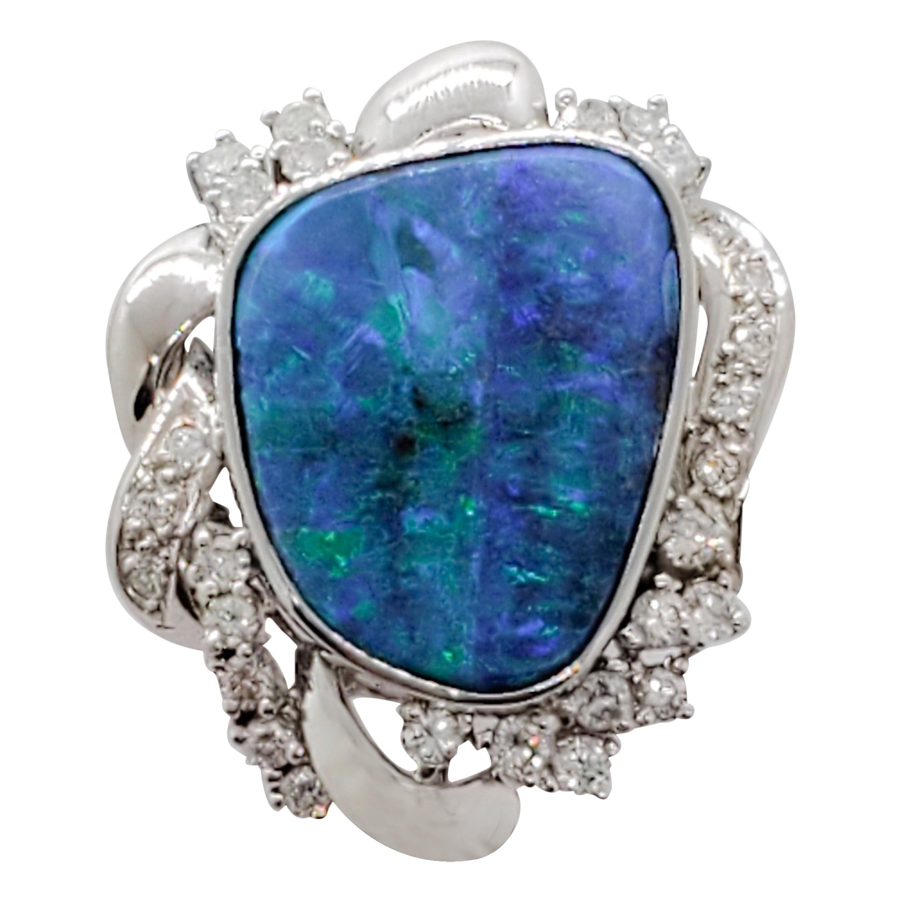 14 Karat White and Yellow Gold and Diamond Freeform Contemporary Ring ...