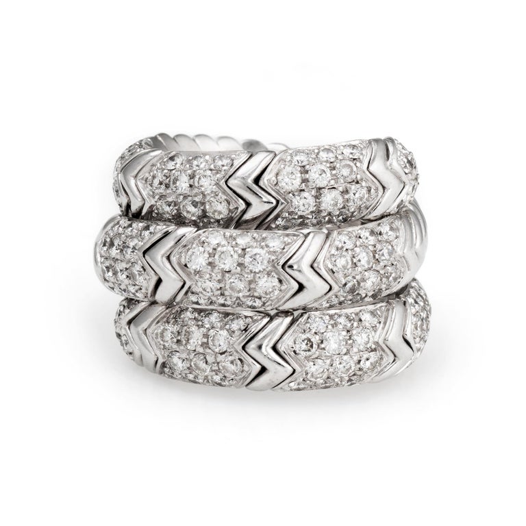 Estate Bulgari Spiga Diamond Band 18 Karat White Gold Flexible Ring ...