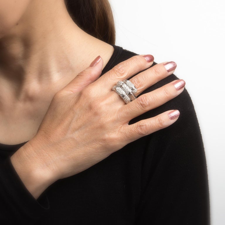 Estate Bulgari Spiga Diamond Band 18 Karat White Gold Flexible Ring ...