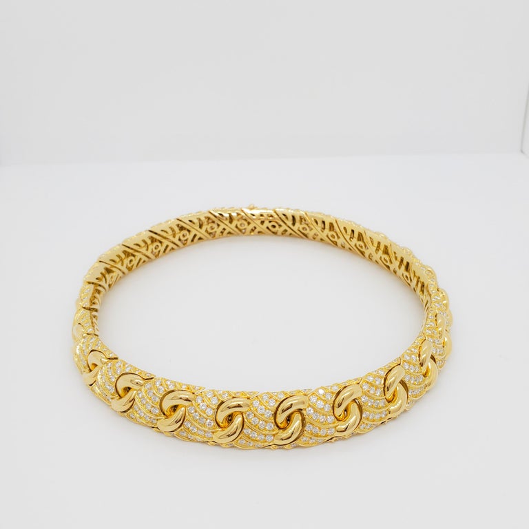 Estate Bulgari White Diamond Stylized Wave Pattern Choker in 18k Yellow ...