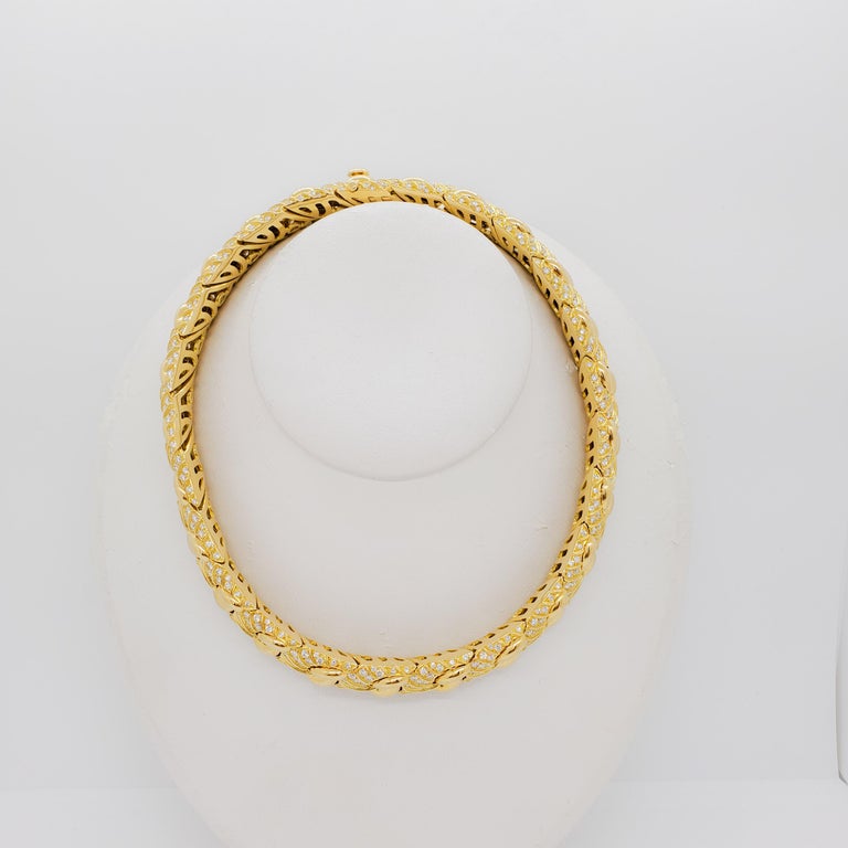 Estate Bulgari White Diamond Stylized Wave Pattern Choker in 18k Yellow ...