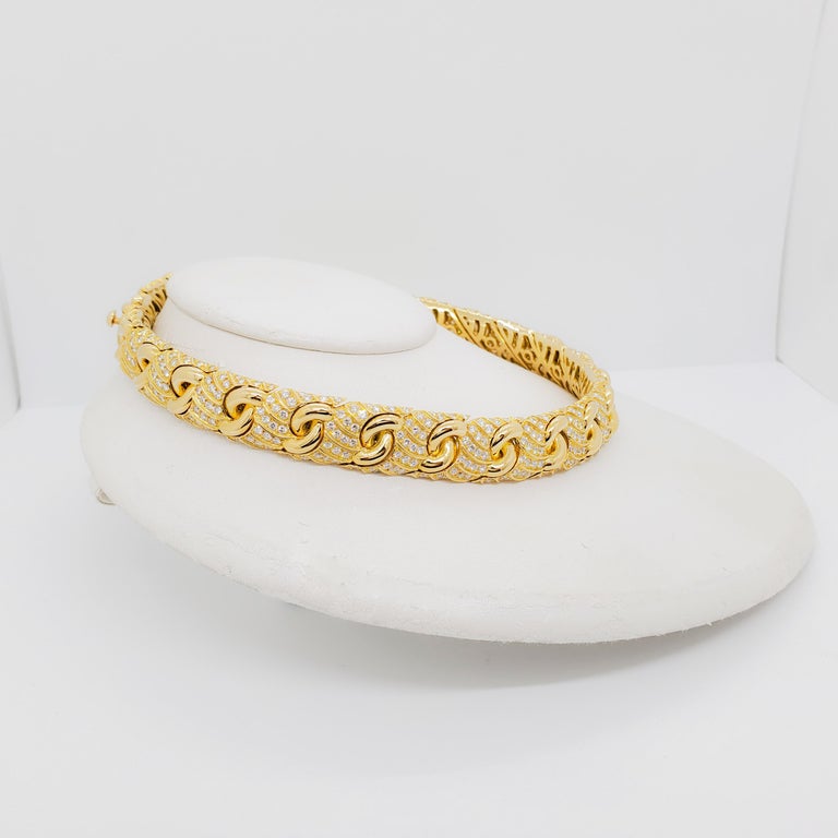 Estate Bulgari White Diamond Stylized Wave Pattern Choker in 18k Yellow ...