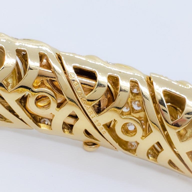 Estate Bulgari White Diamond Stylized Wave Pattern Choker in 18k Yellow ...