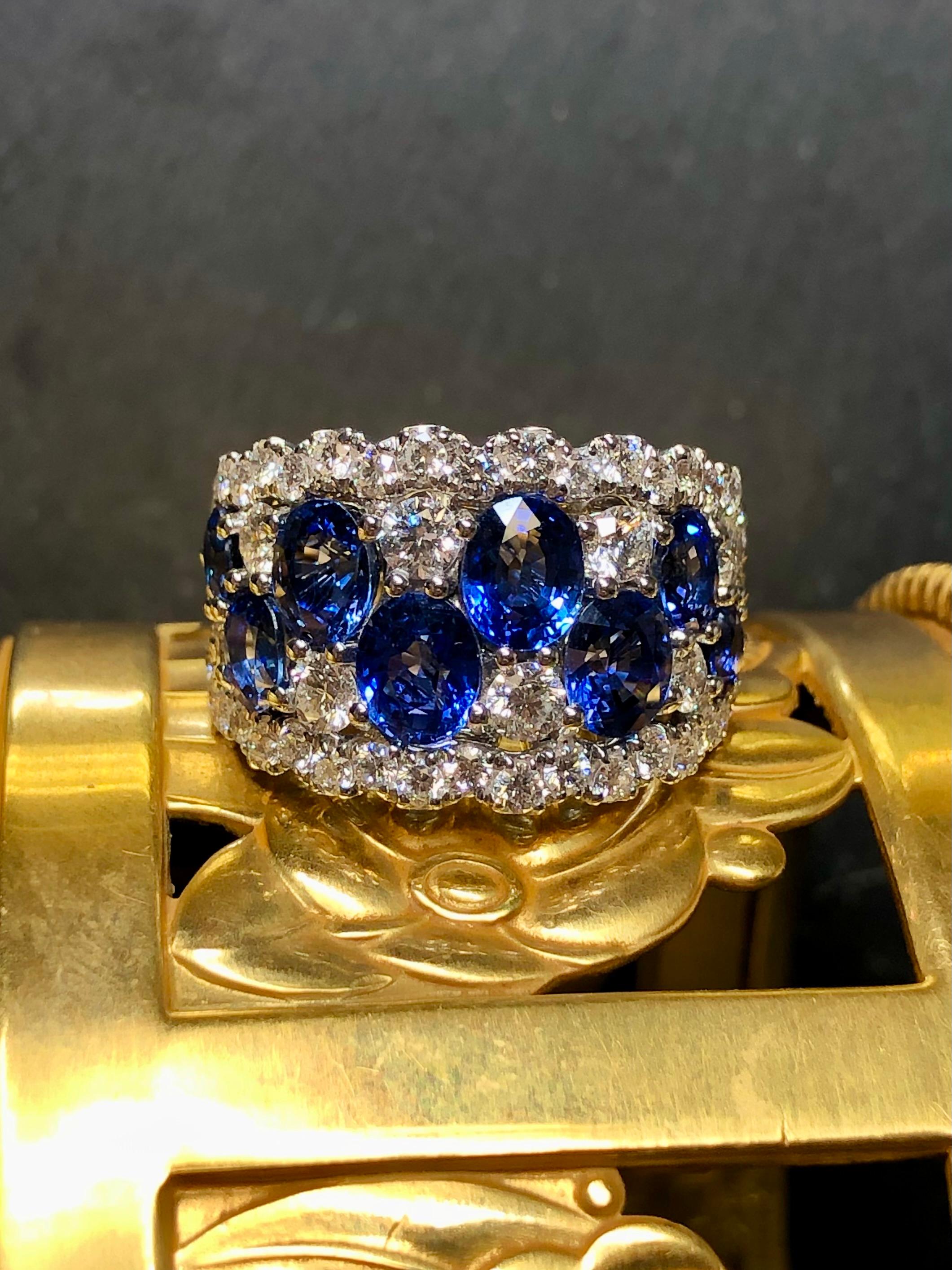 Estate CARL BUCHERER 18K White Gold Sapphire Diamond Cocktail Ring 7 ...