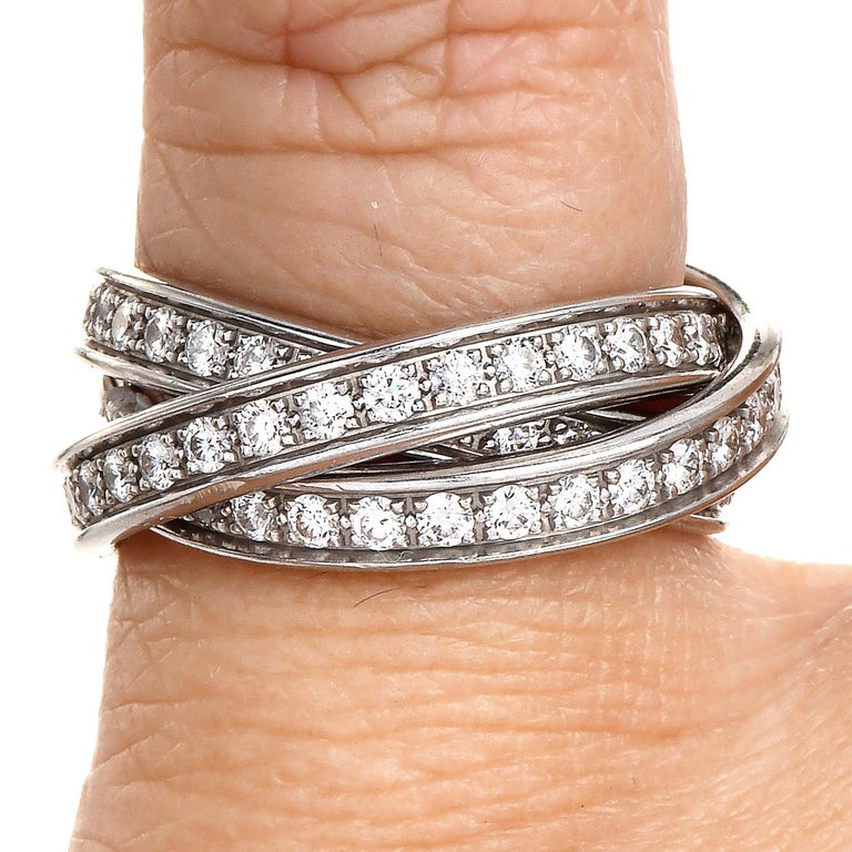 Estate Cartier Diamond 18k White Gold Classic Trinity Band Rolling Ring ...