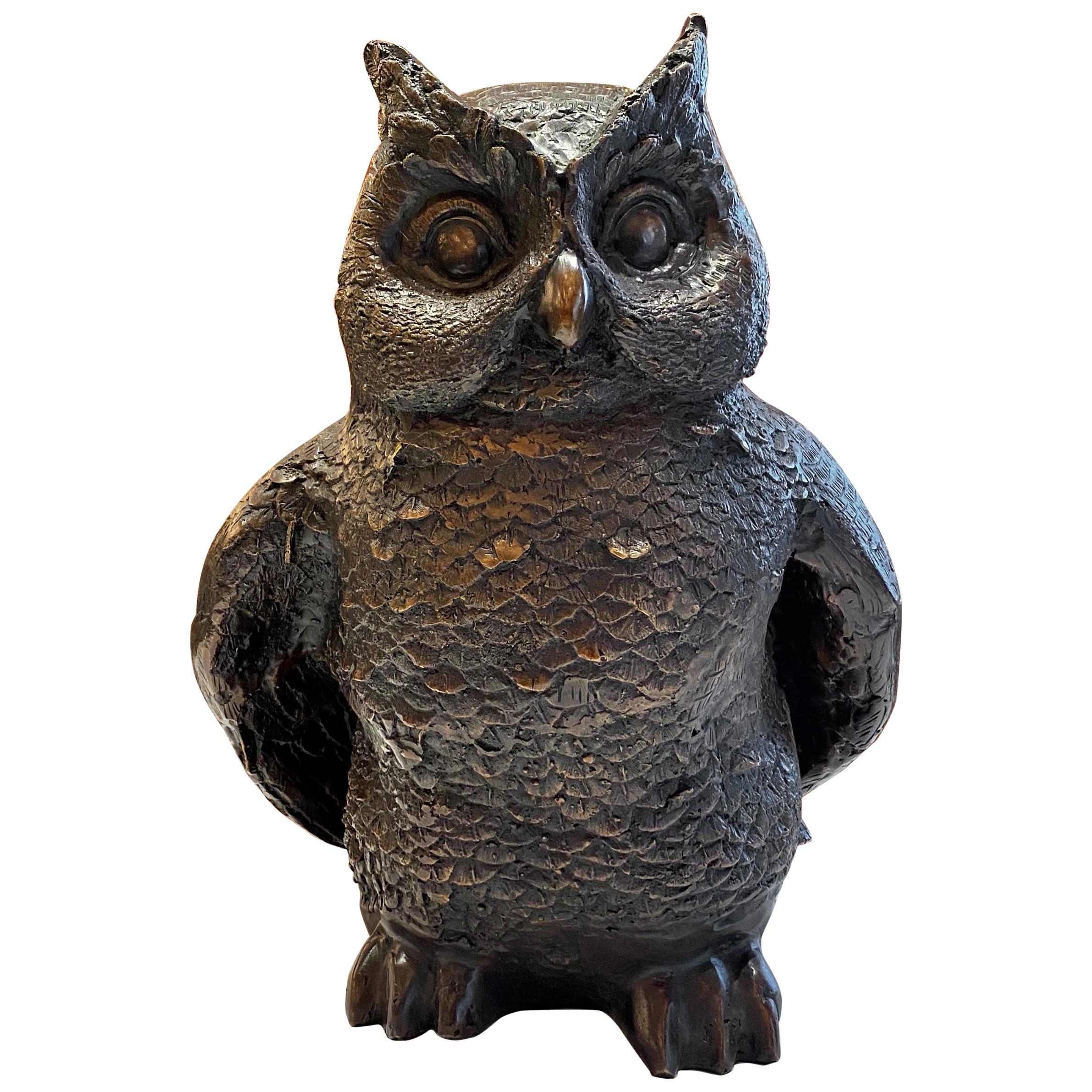 Estate Carved Bronze Owl Sculpture, circa 1950s at 1stDibs