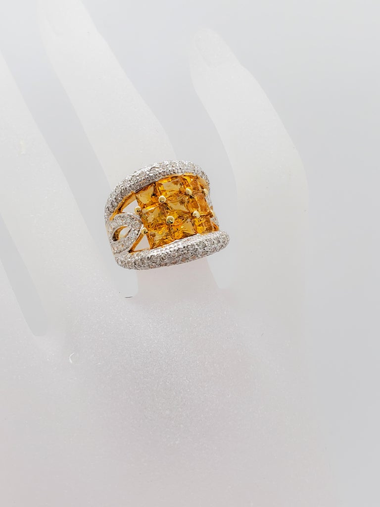 Estate Citrine Square and White Diamond Ring in 18 Karat Yellow Gold ...