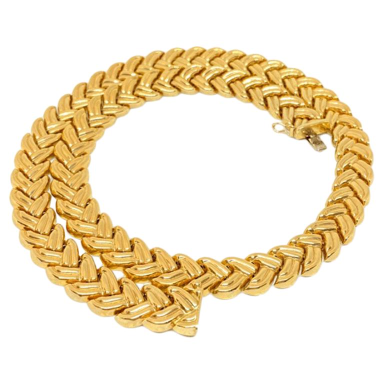 Estate Collar Leaf "V" Chevron Chain Necklace 14K Yellow 47.98 Grams ...