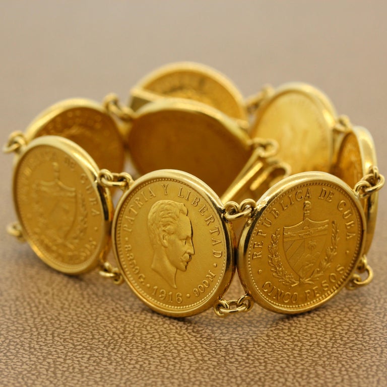 Estate Cuban Peso Gold Coin Bracelet For Sale at 1stDibs | cuban coin ...