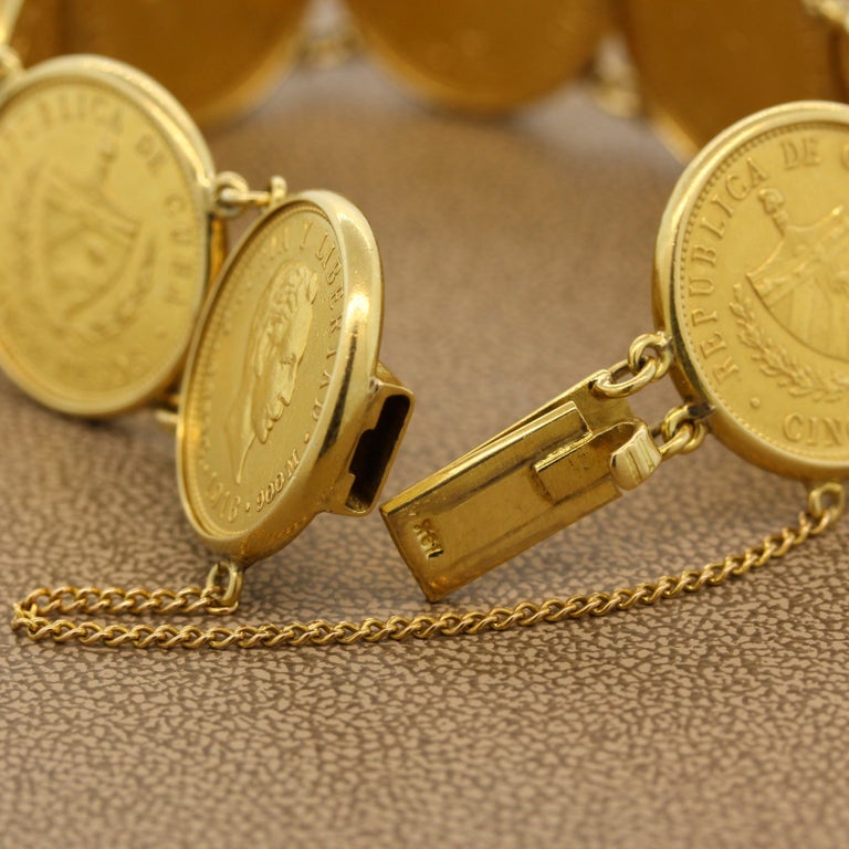 Estate Cuban Peso Gold Coin Bracelet at 1stDibs | coin gold bracelet ...