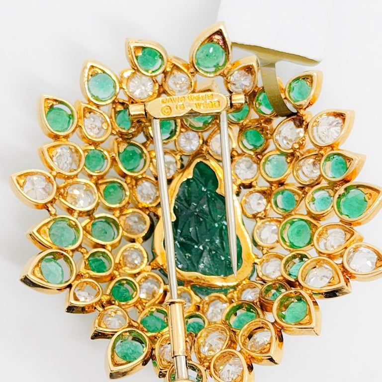 Estate David Webb Emerald and Diamond Brooch in 18k Yellow Gold For ...