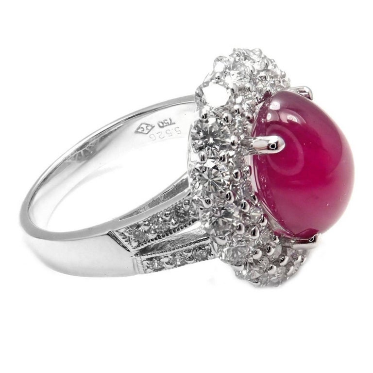 5.5 Carat Cabochon Ruby Diamond White Gold Ring at 1stDibs