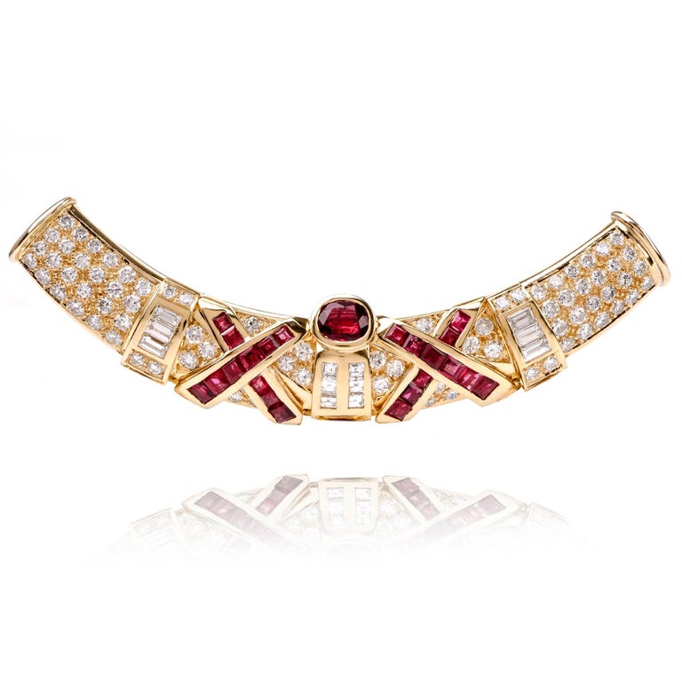 Estate Diamond and Red Ruby 18 Karat Gold Choker Necklace For Sale at ...