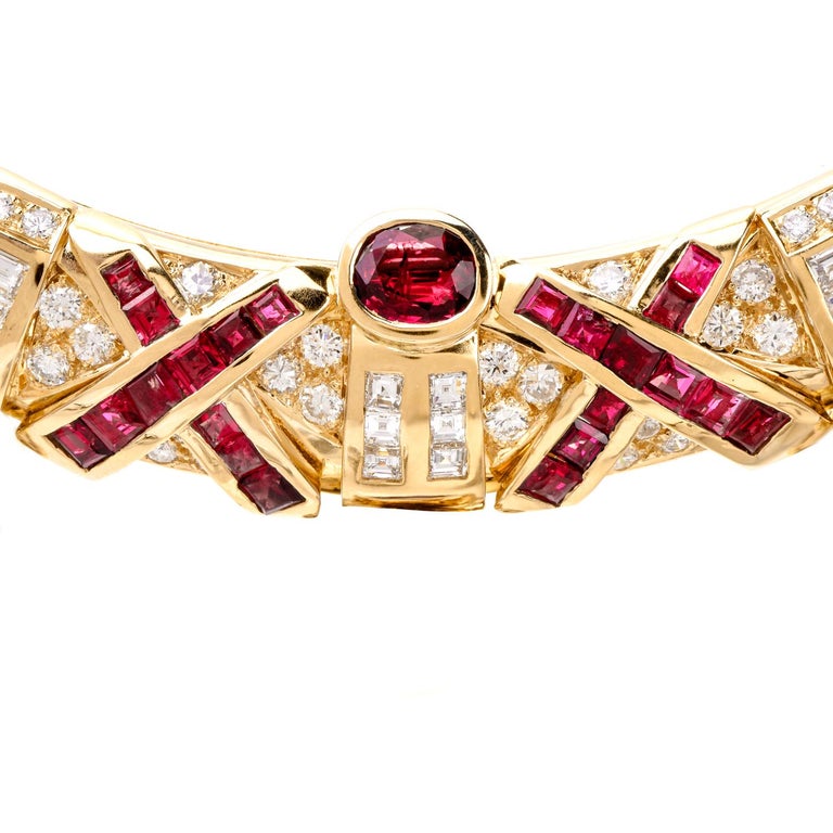 Estate Diamond and Red Ruby 18 Karat Gold Choker Necklace For Sale at ...