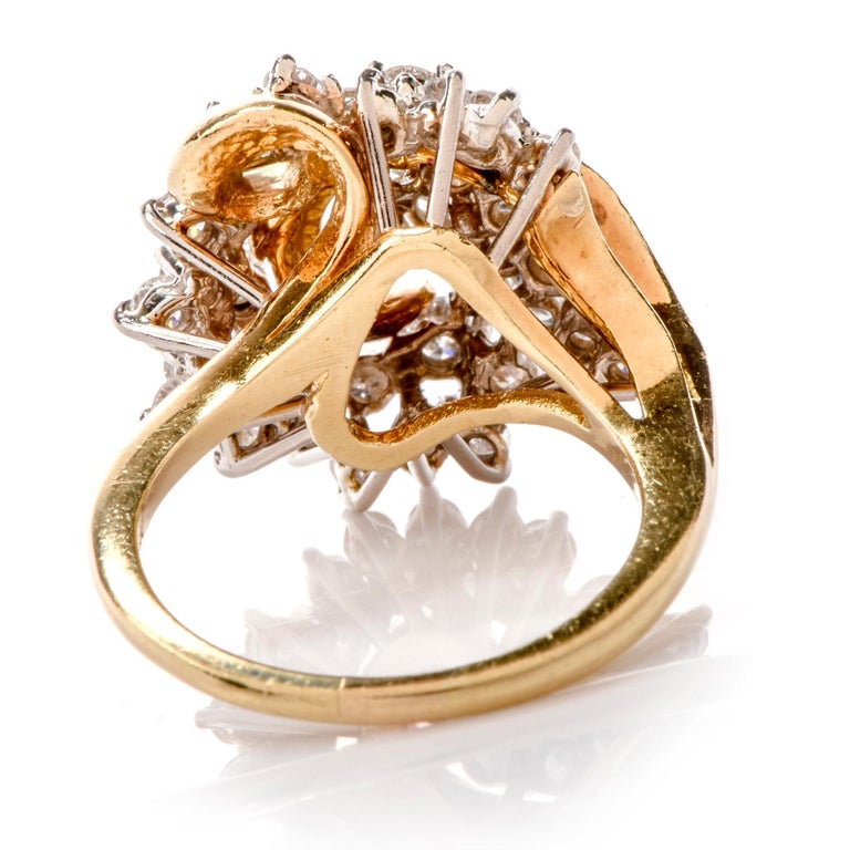 Estate Diamond Cluster Floral 18 Karat Cocktail Fashion Ring For Sale ...