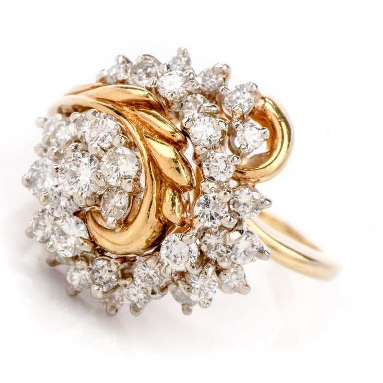 Estate Diamond Cluster Floral 18 Karat Cocktail Fashion Ring For Sale ...