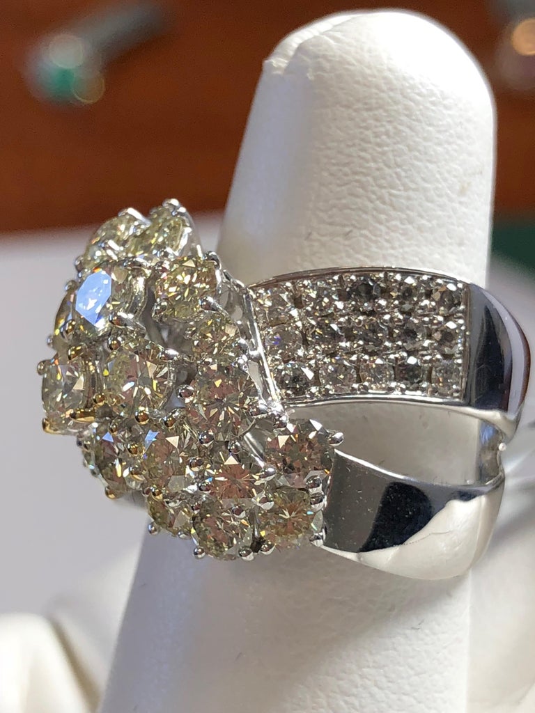 Estate Diamond Cluster Ring in 18 Karat White Gold at 1stDibs