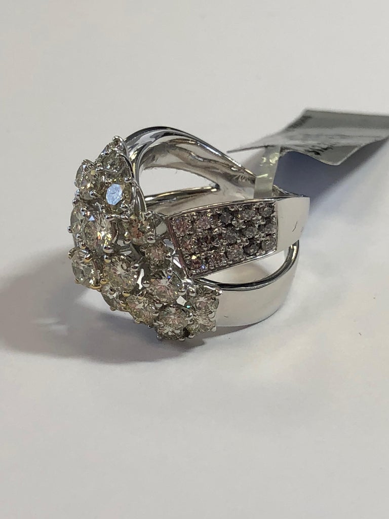 Estate Diamond Cluster Ring in 18 Karat White Gold at 1stDibs