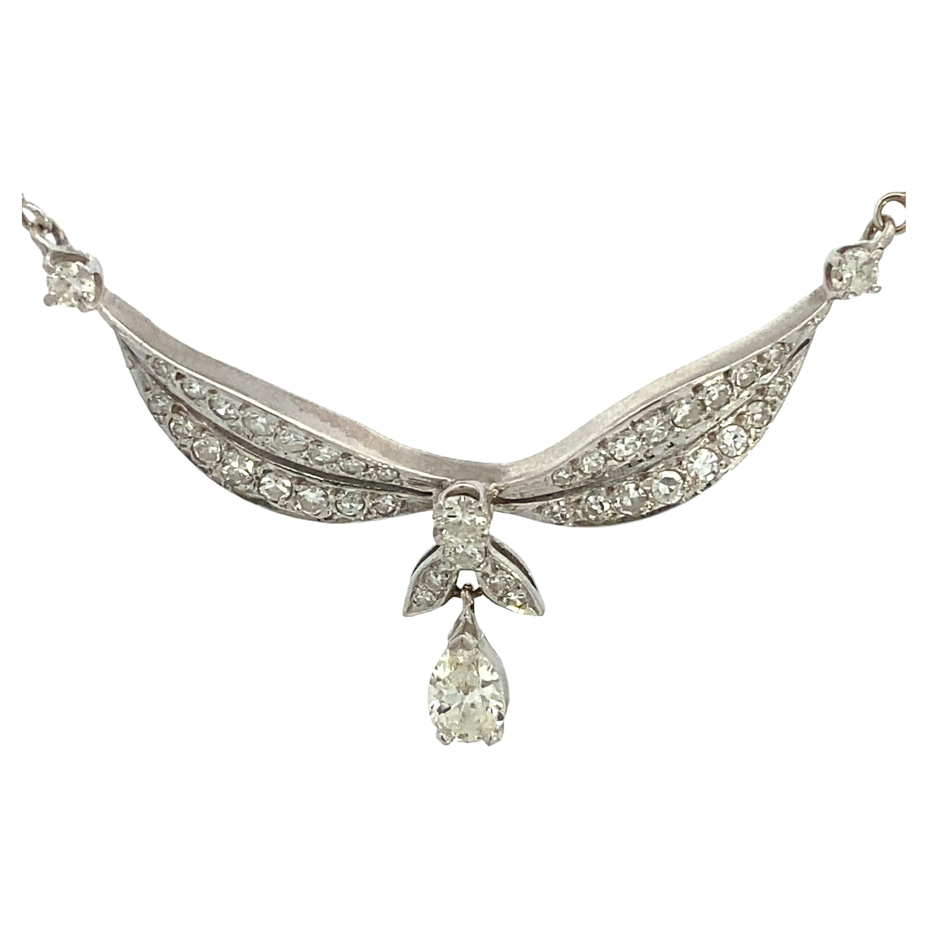 Mid-Century Modern Diamond GIA Vintage Oval Gold Drop Pendant Necklace ...