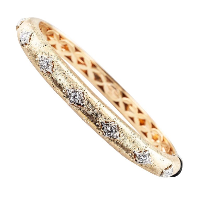 Estate Diamond Gold Italian Bangle Bracelet For Sale at 1stDibs
