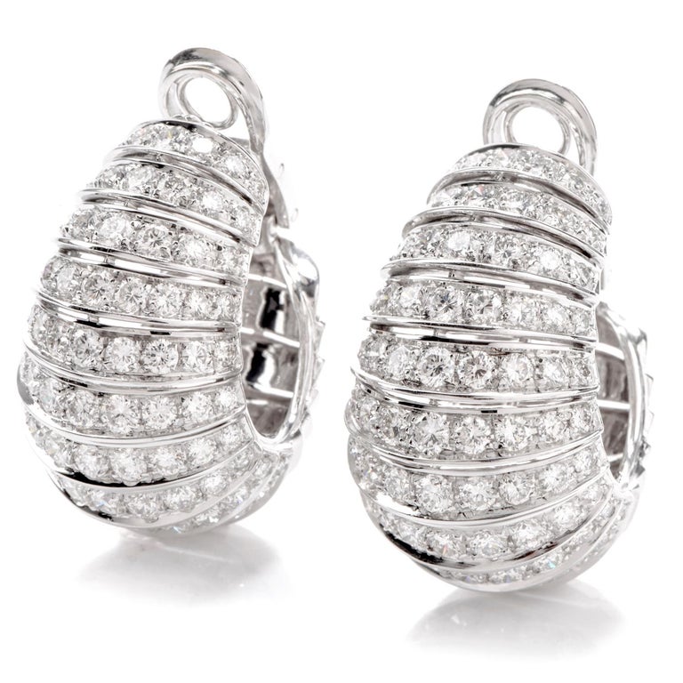 Estate Diamond Large Shell Motif 18 Karat Hoop Clip-On Earrings For ...