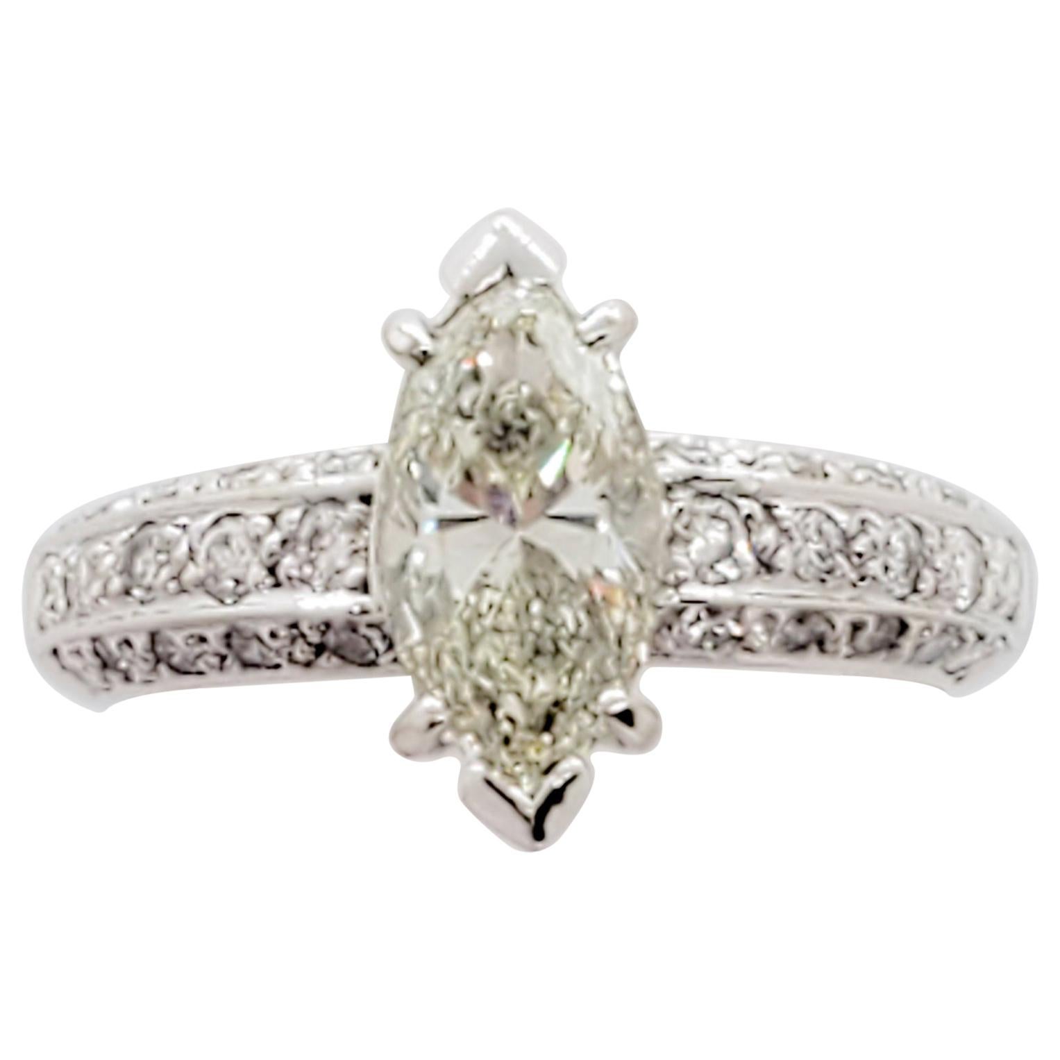 Marquise Ruby with Diamond Ring Set in 18 Karat White Gold Setting For ...