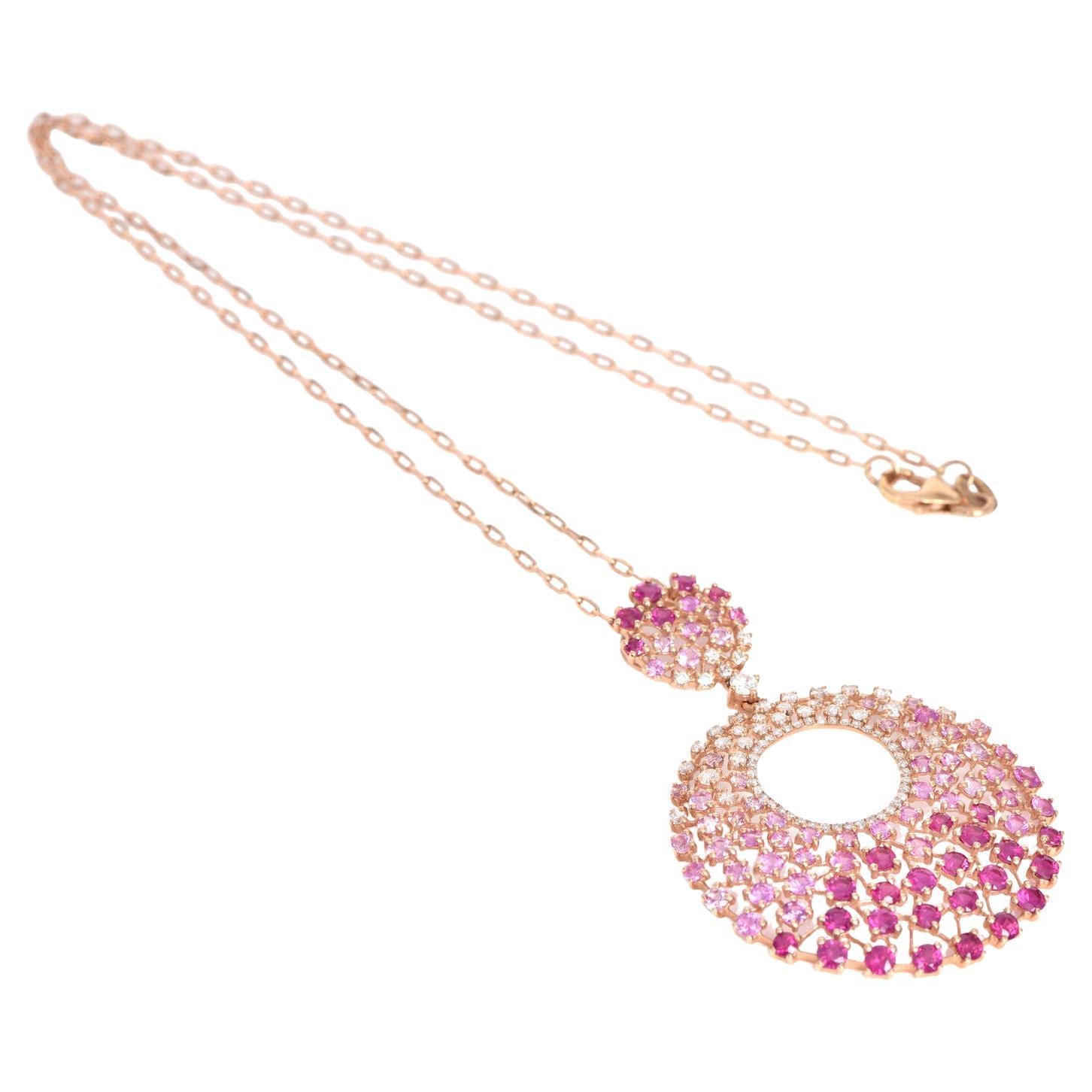 Diamond Rose Gold Round Pendant Necklace For Sale at 1stDibs
