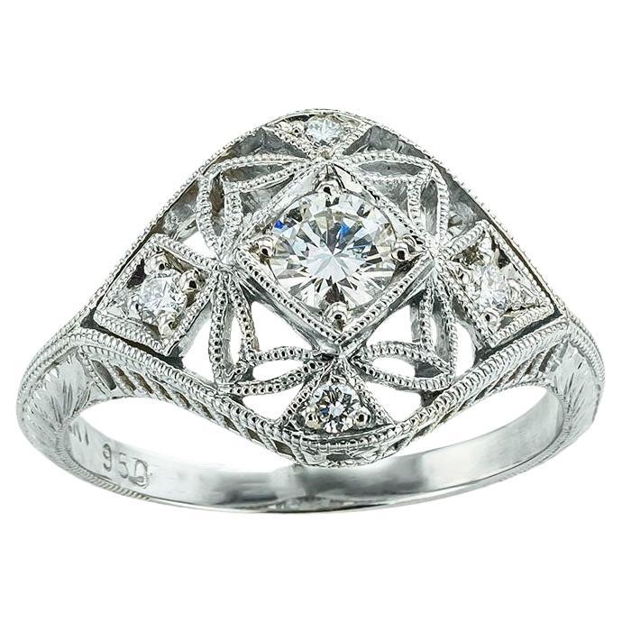 Estate Diamond Platinum Engagement Ring For Sale at 1stDibs