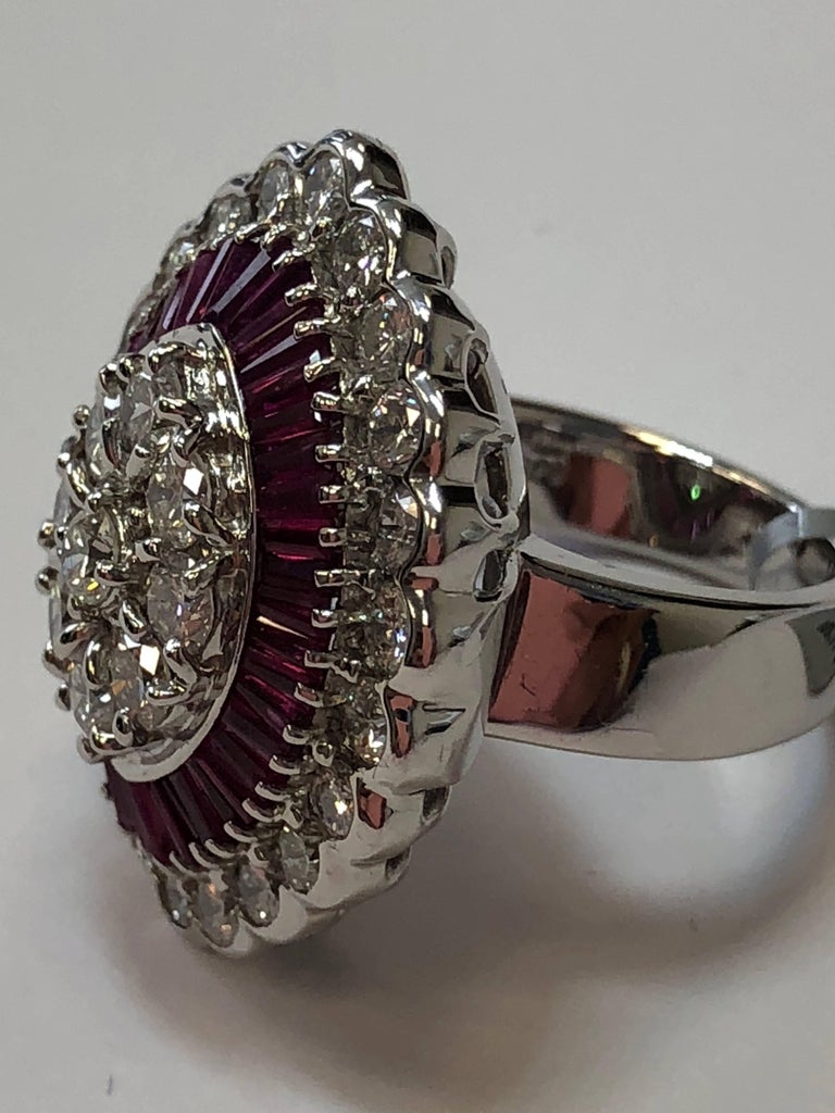 Estate Diamond Round and Ruby Baguette Platinum Cocktail Ring For Sale ...