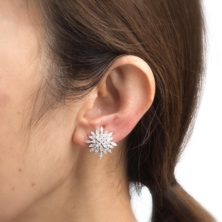 Estate Diamond Snowflake Earrings 14 Karat Gold Clip-On Vintage Fine ...