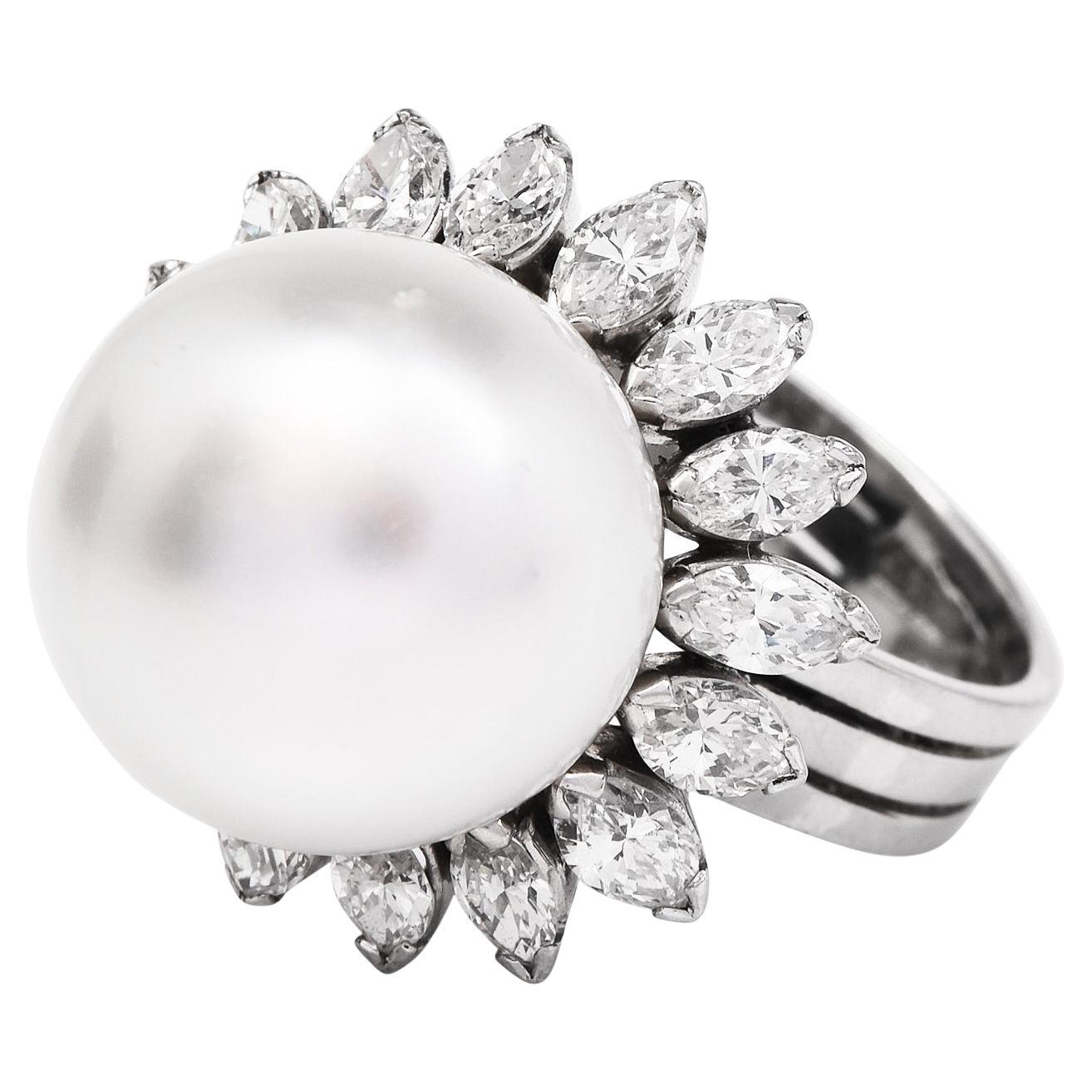 South Sea Pearl Diamond Ring For Sale at 1stDibs