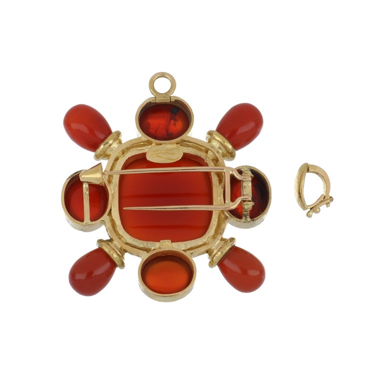 Estate Elizabeth Locke 19K Gold Carnelian Pin / Pendant For Sale at 1stDibs