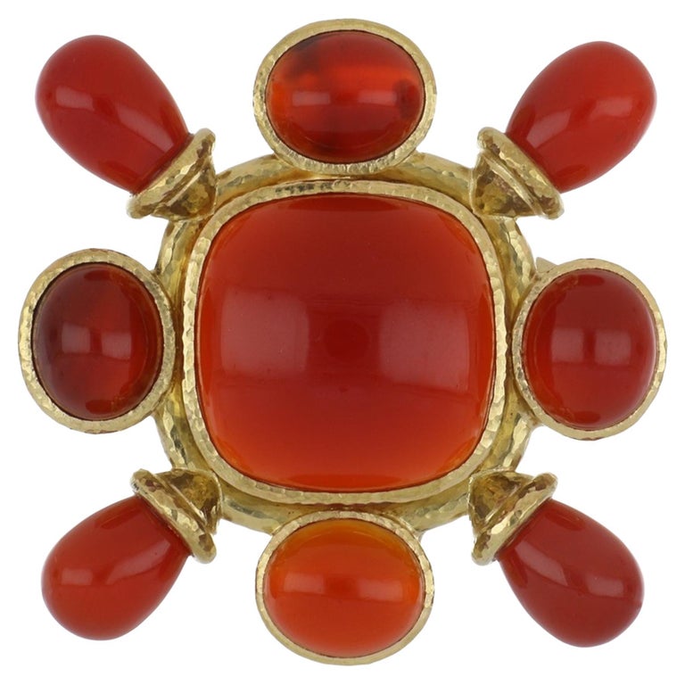 Estate Elizabeth Locke 19K Gold Carnelian Pin / Pendant For Sale at 1stDibs