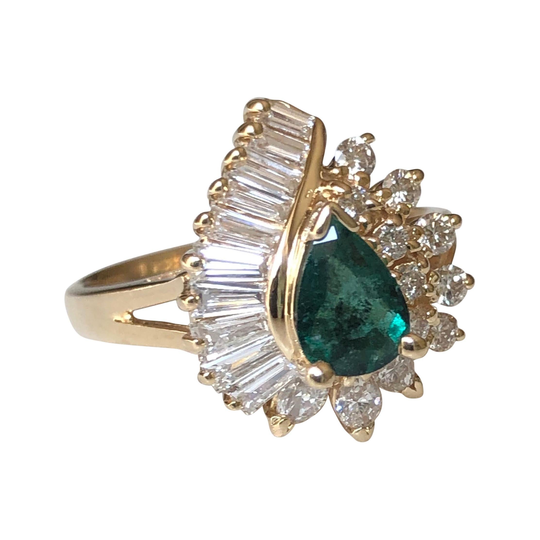 Gold and Emerald and Diamond Ring c 1970 at 1stDibs