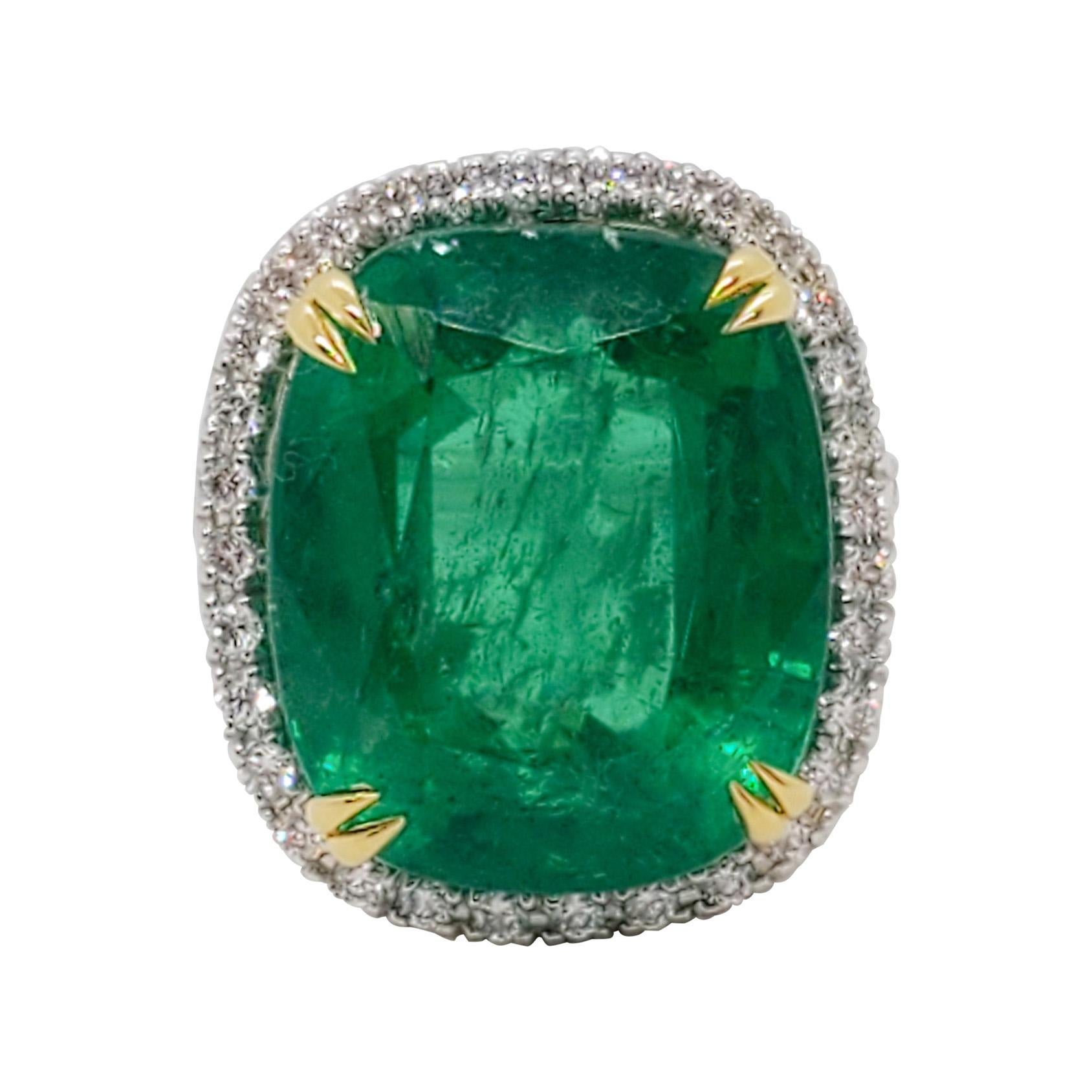 Carved Emerald Rectangle with White Diamonds Cocktail Ring For Sale at ...