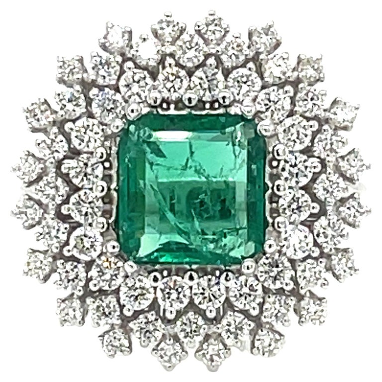 Estate Emerald Diamond Gold Cluster Ring For Sale at 1stDibs