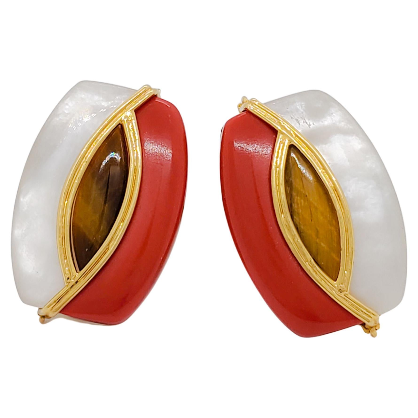 Tiffany and Co. Tiger's Eye Gold Clip On Earrings at 1stDibs